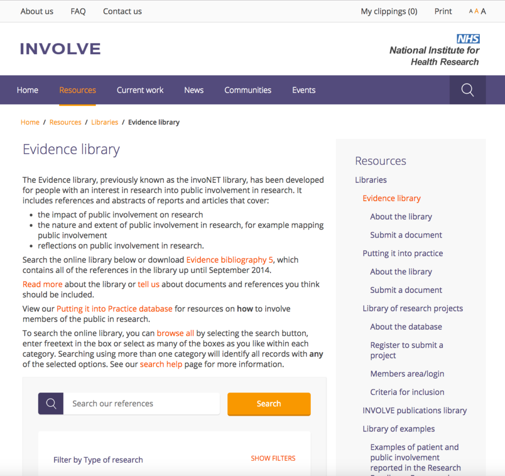 Evidence Library – INVOLVE (UK) – CEPPP